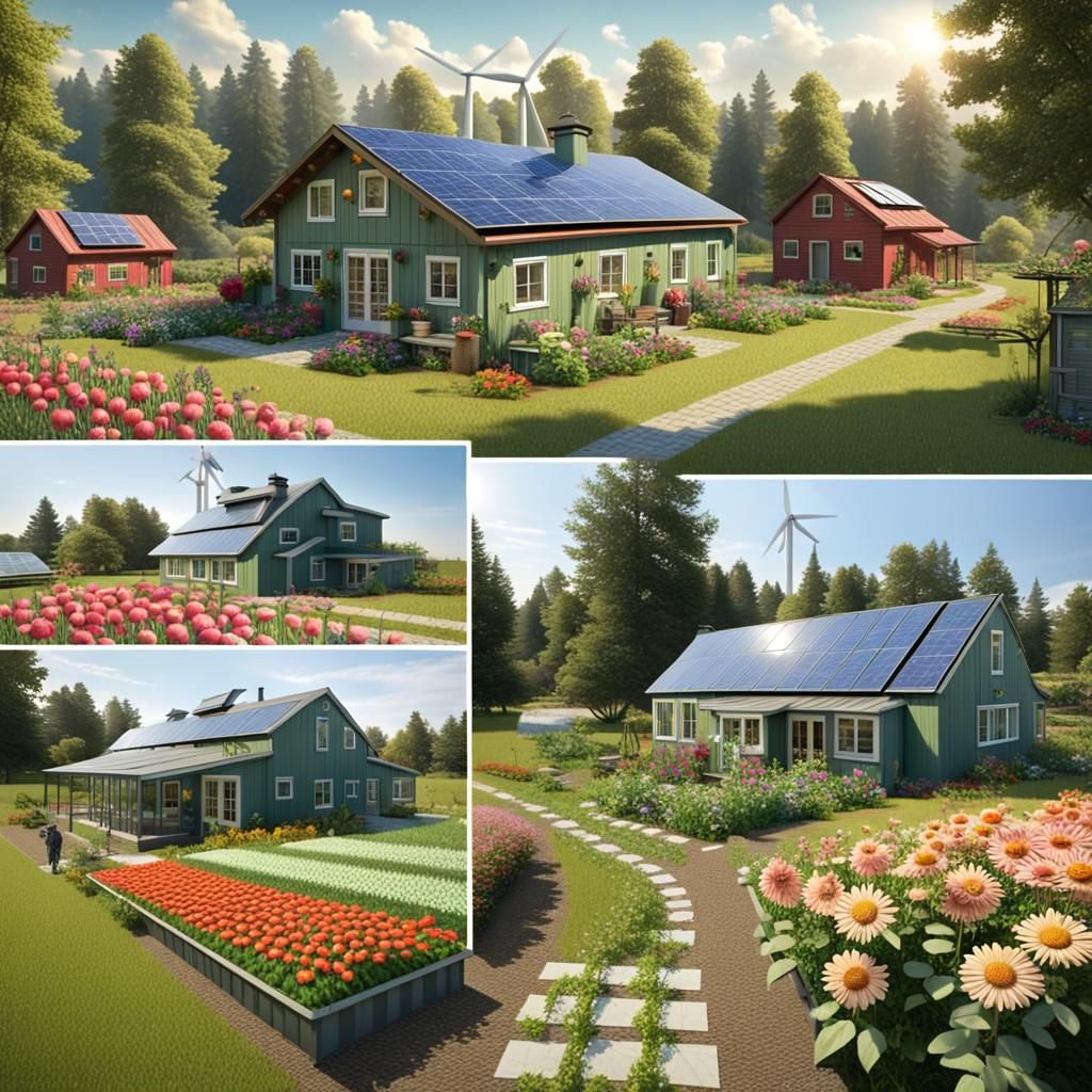"A flower farm with two fields of flowers, two small green houses, a ...