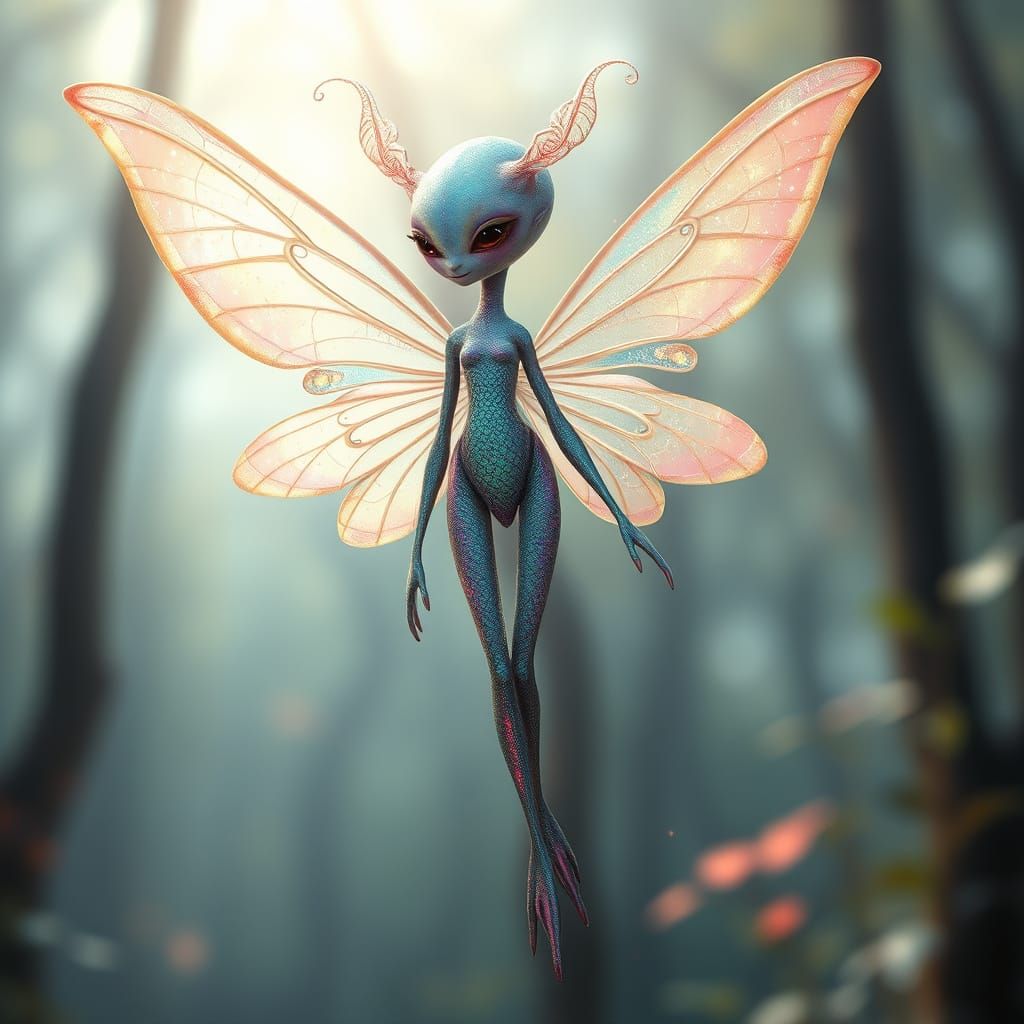 Alien Fairy - Whimsical Alien Fairy in Dreamy Ethereal Fores...