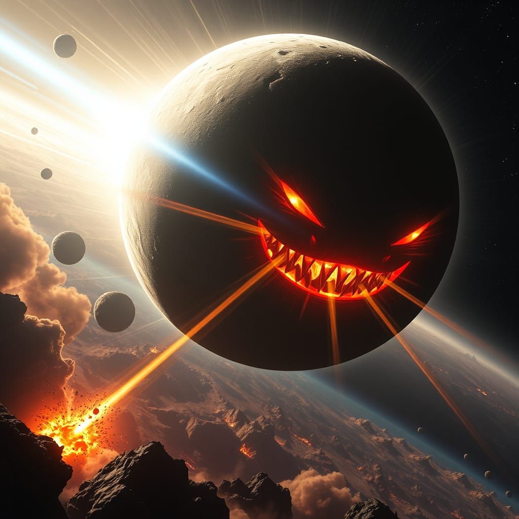 Sinister Moon Impact: A Cosmic Apocalypse - AI Art