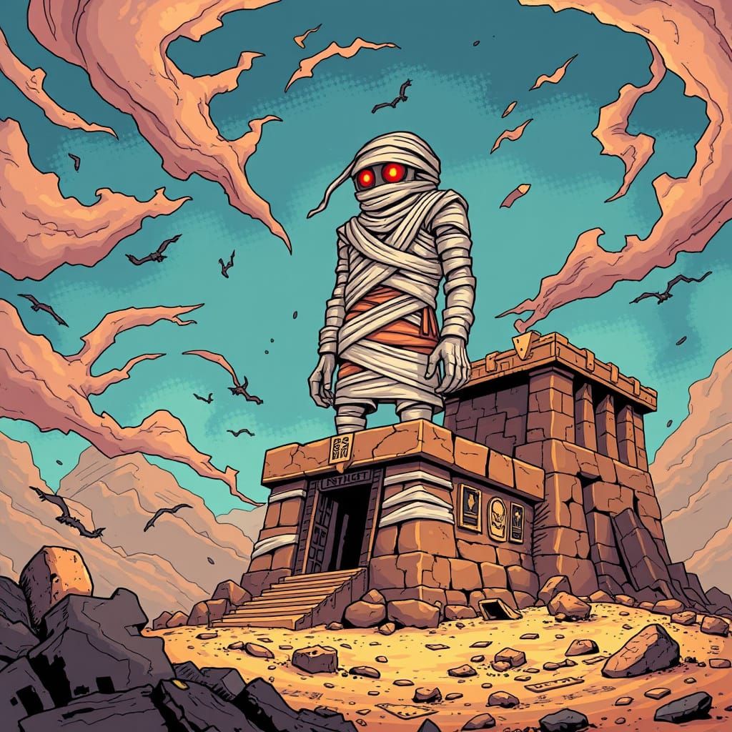 Pixelated Mummy Boss Battle in Ancient Egyptian Te... - AI Art