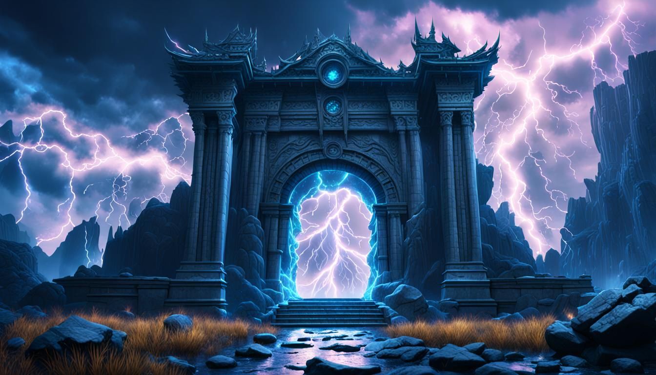 Ominous portal made of lightning detailed matte painting, deep color, fantastical, intricate ...