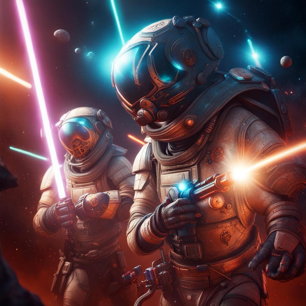 Three spaceman battle scene against the Gorgazoid Giant. - AI Generated ...