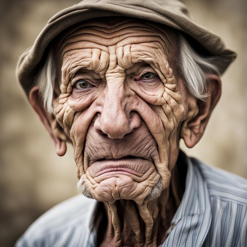 Portrait very old man wrinkled face no teeth - AI Generated Artwork ...