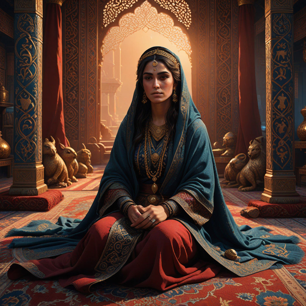Majestic Achaemenid Princess on Luxurious Carpet - AI Art