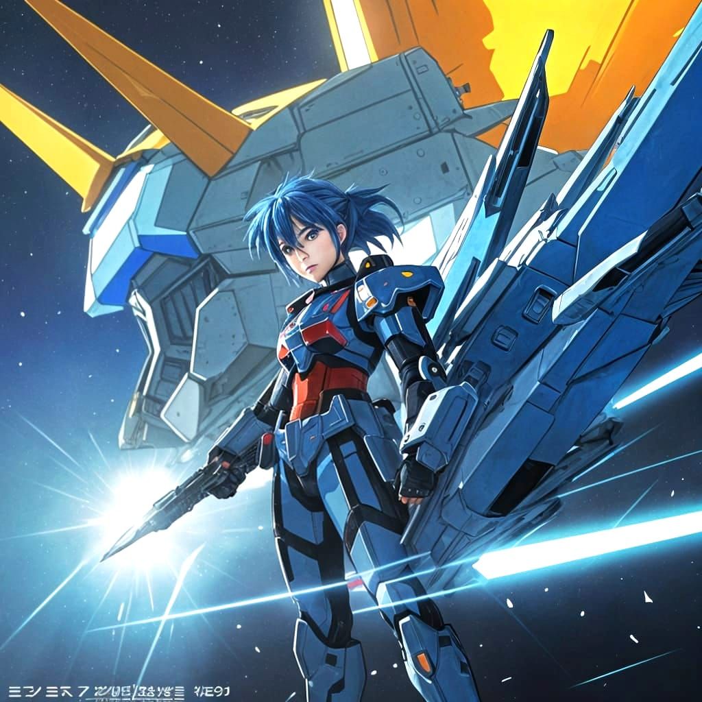 Blue haired lady soldier in front of her Gundam Masterpiece, Best ...