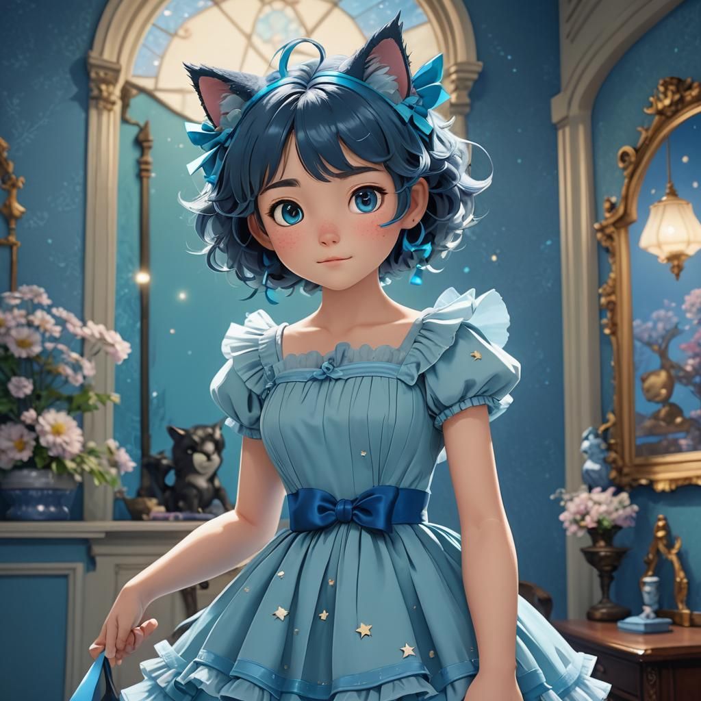 Blue cat girl in a blue room - AI Generated Artwork - NightCafe Creator