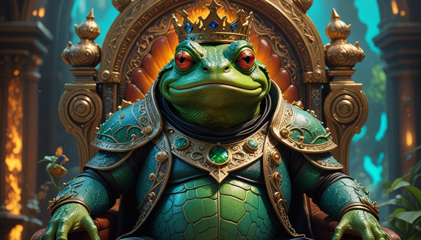 Regal Frog Monarch in Vibrant Concept Art Style - AI Art