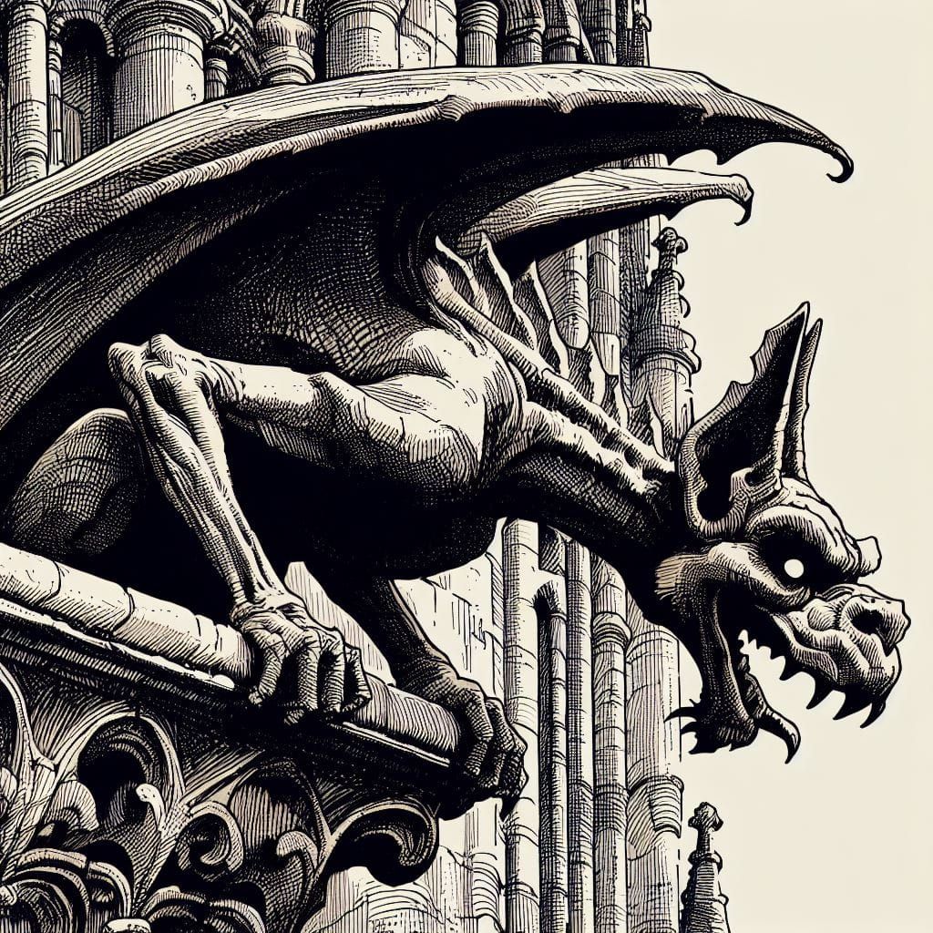 Pen and Ink Gargoyle - AI Generated Artwork - NightCafe Creator