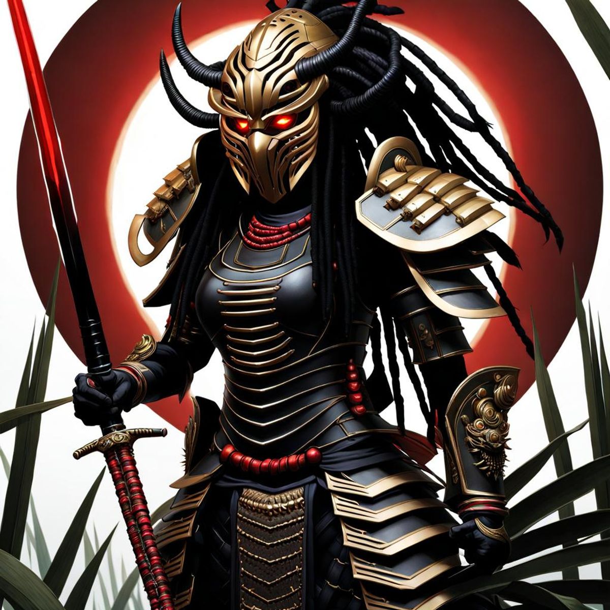 Black dreadlocks female yuatja predator, , black and gold full body ...