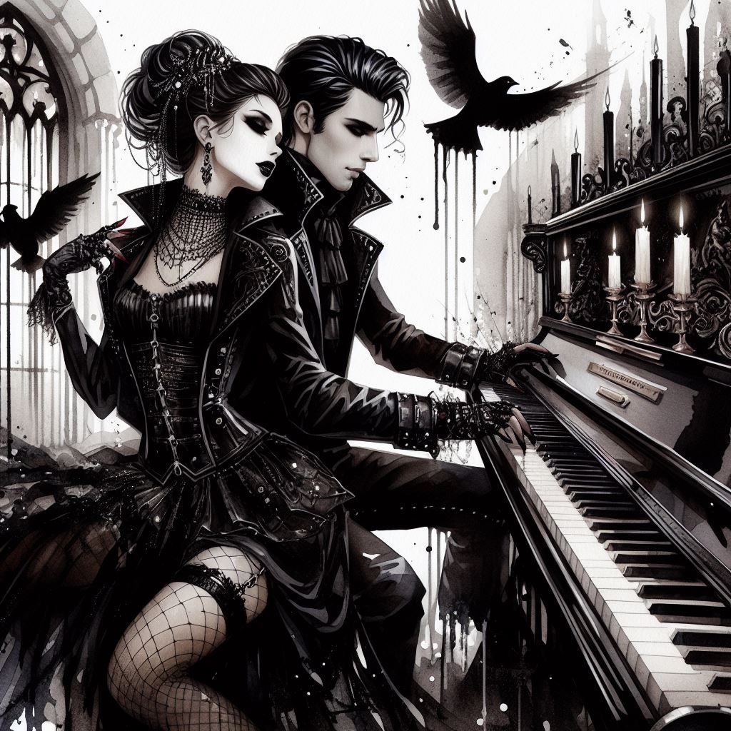 Gothic couple playing piano - AI Generated Artwork - NightCafe Creator