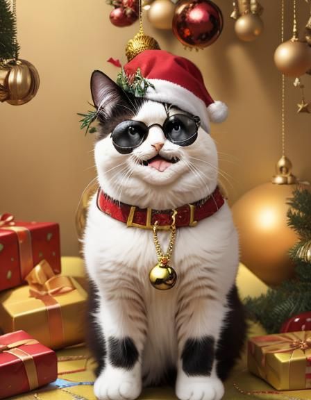Christmas Cat Celebrating the Holiday - AI Generated Artwork ...