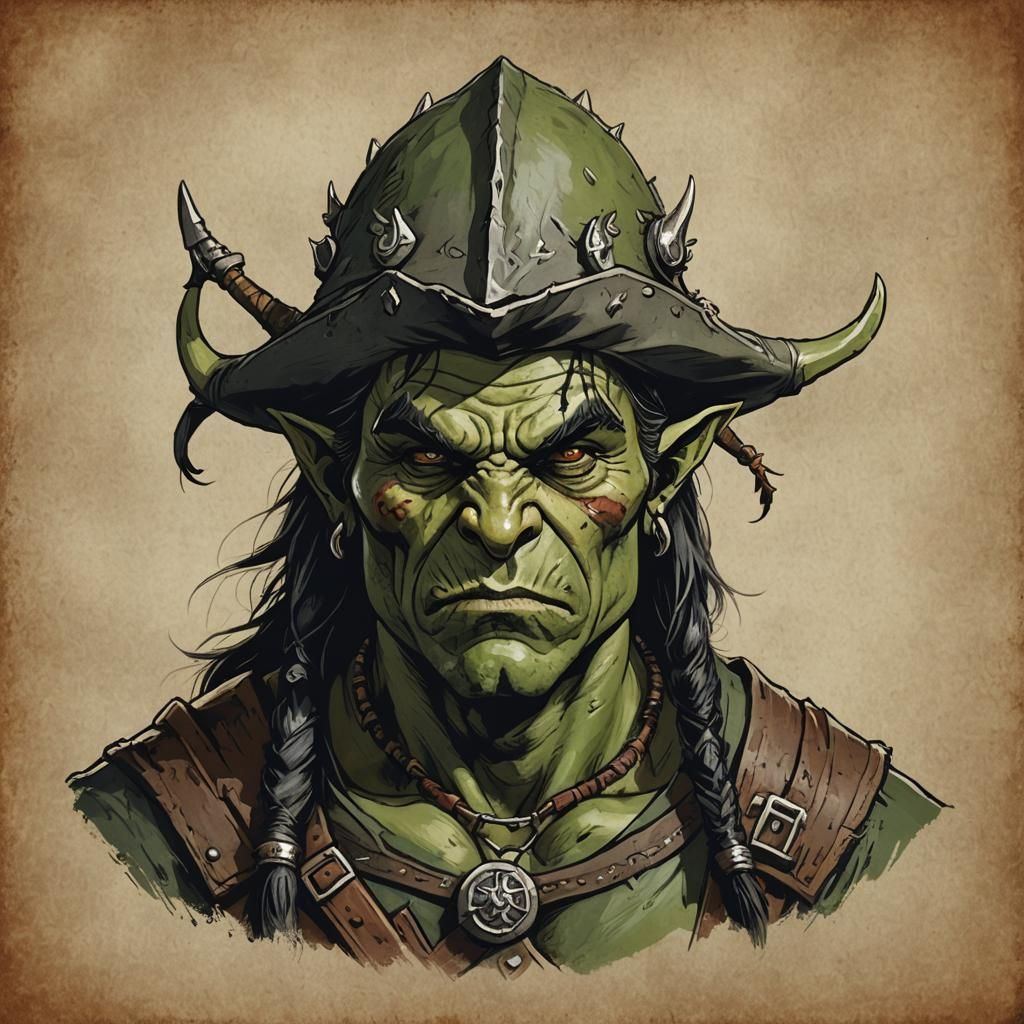 Half orc with bicorn hat - AI Generated Artwork - NightCafe Creator