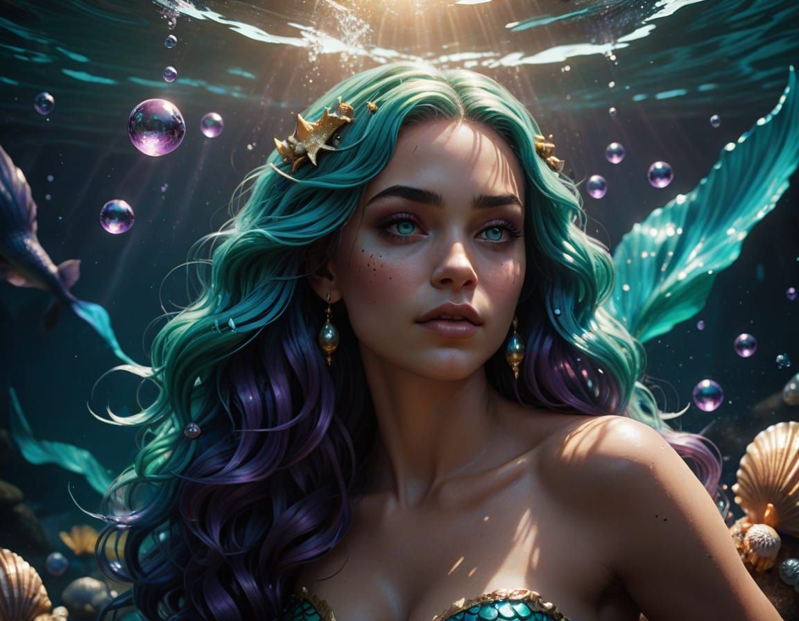 Hyperrealistic Mermaid in Dreamy Oceanic Scene - AI Art