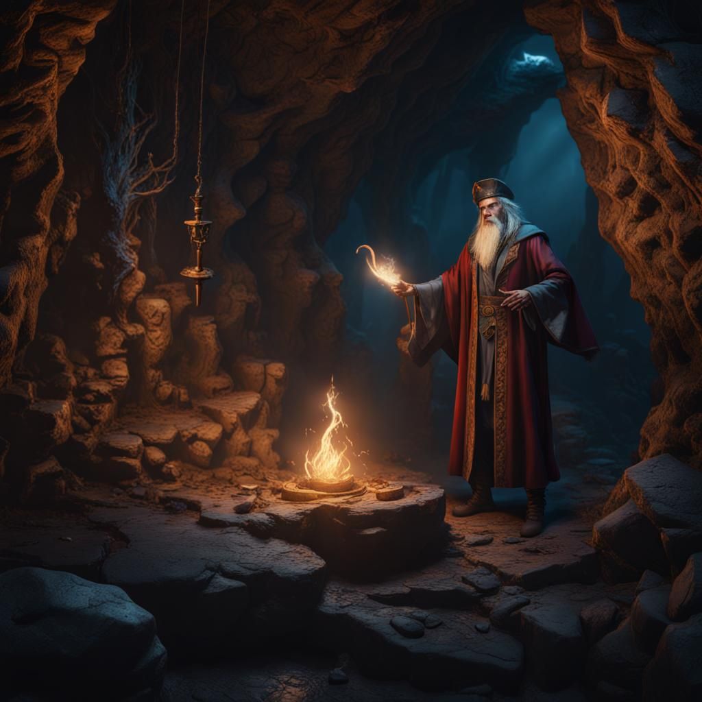 Merlin the magician in cave - AI Generated Artwork - NightCafe Creator
