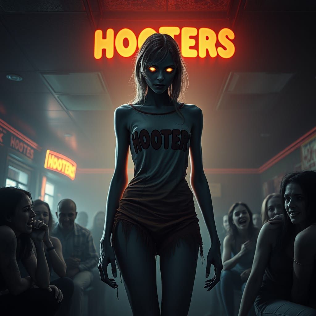 Ghostly Figure Haunts Abandoned Hooters Club in Ho... - AI Art