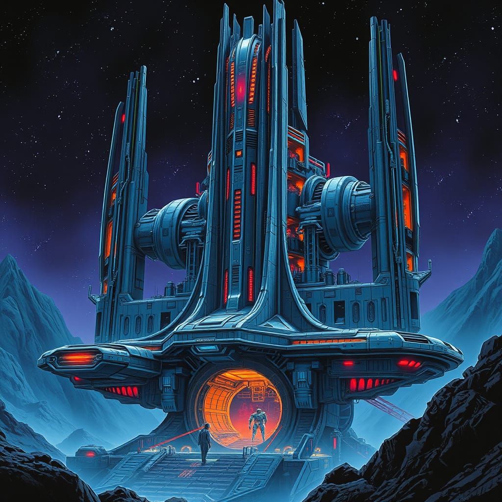 Cyberpunk Starbase with Biomechanical Architecture - AI Art