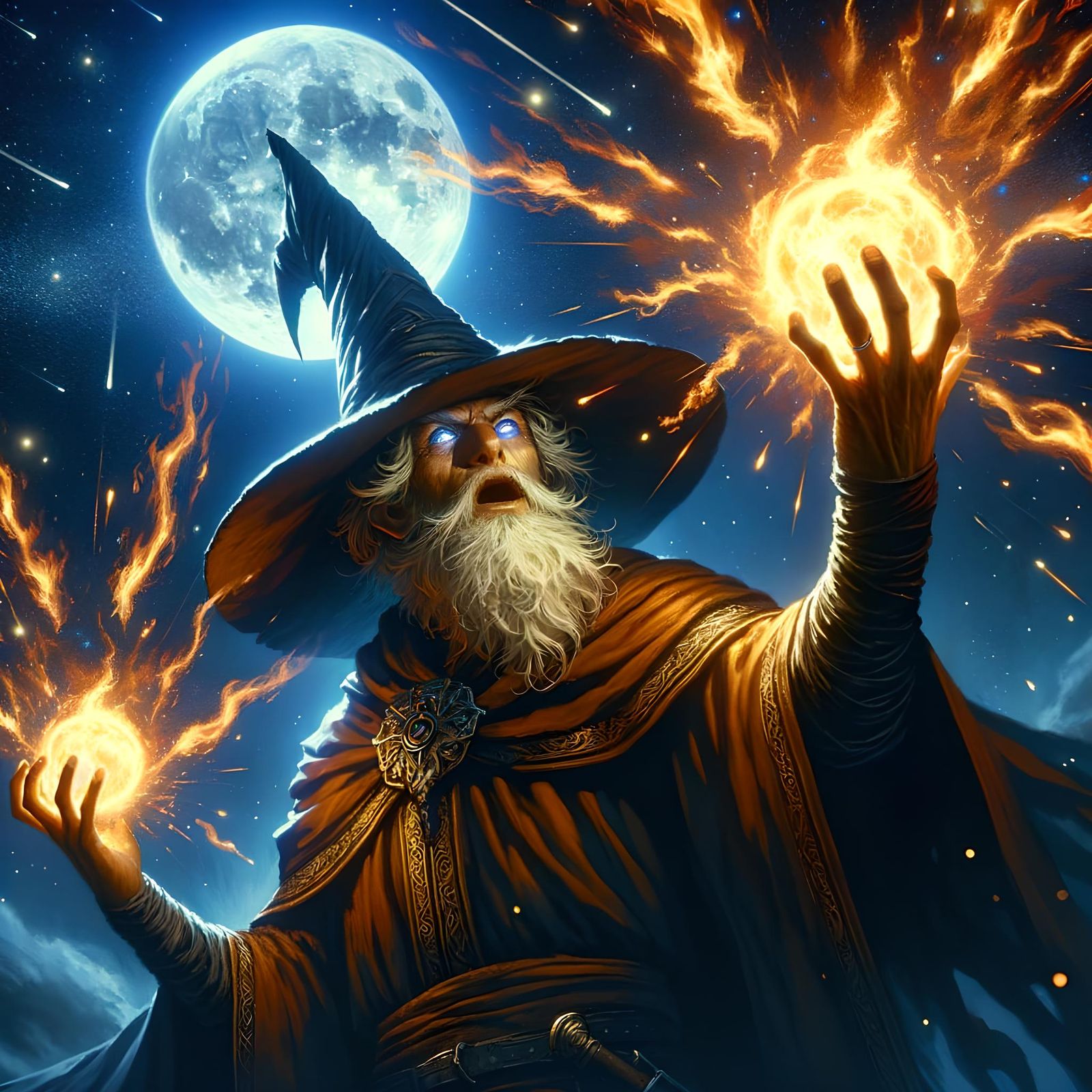 Dual Fireball Wielding Wizard - AI Generated Artwork - NightCafe Creator