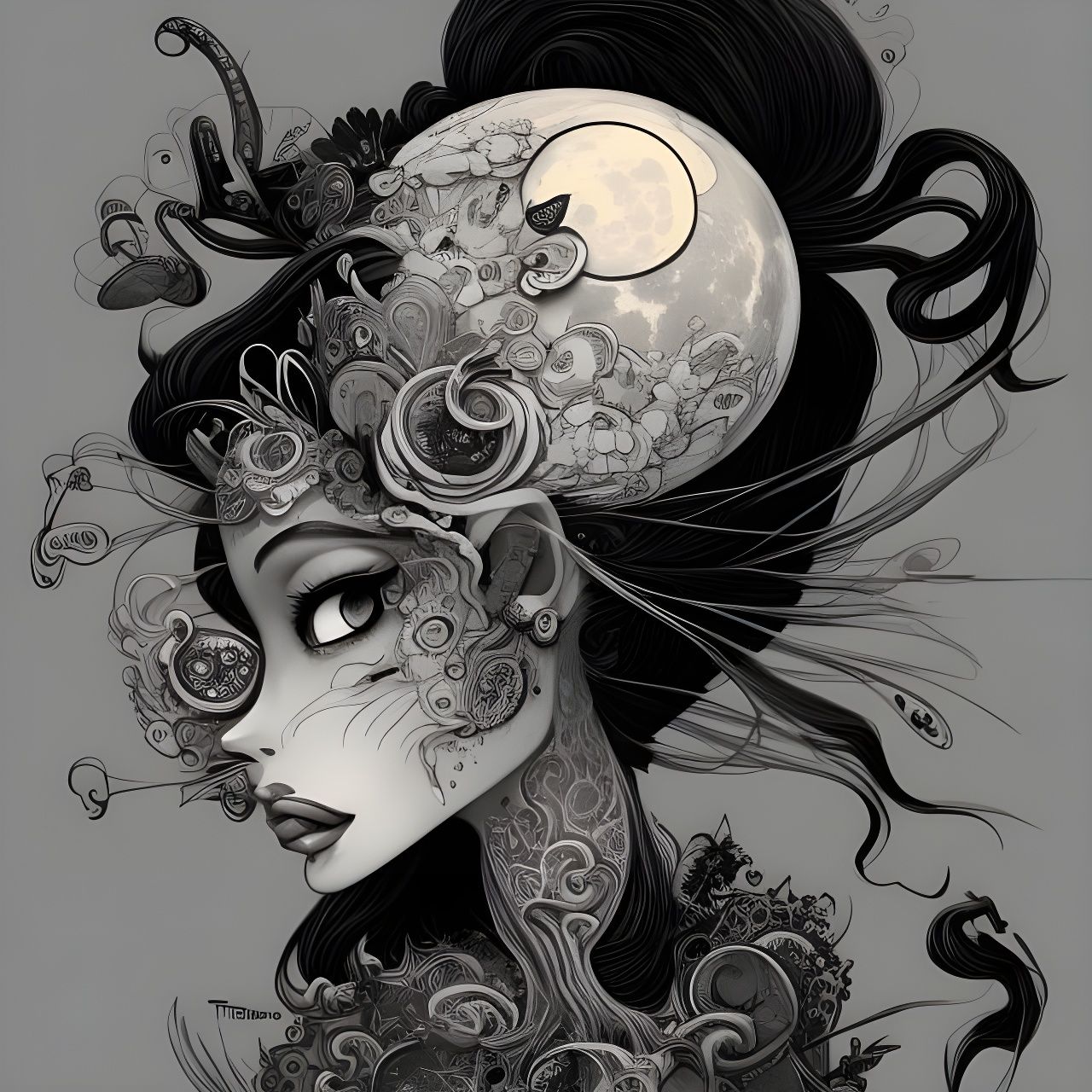 Hyper-detailed masterpiece of a quirky fullmoon head by Tracy J. Butler ...
