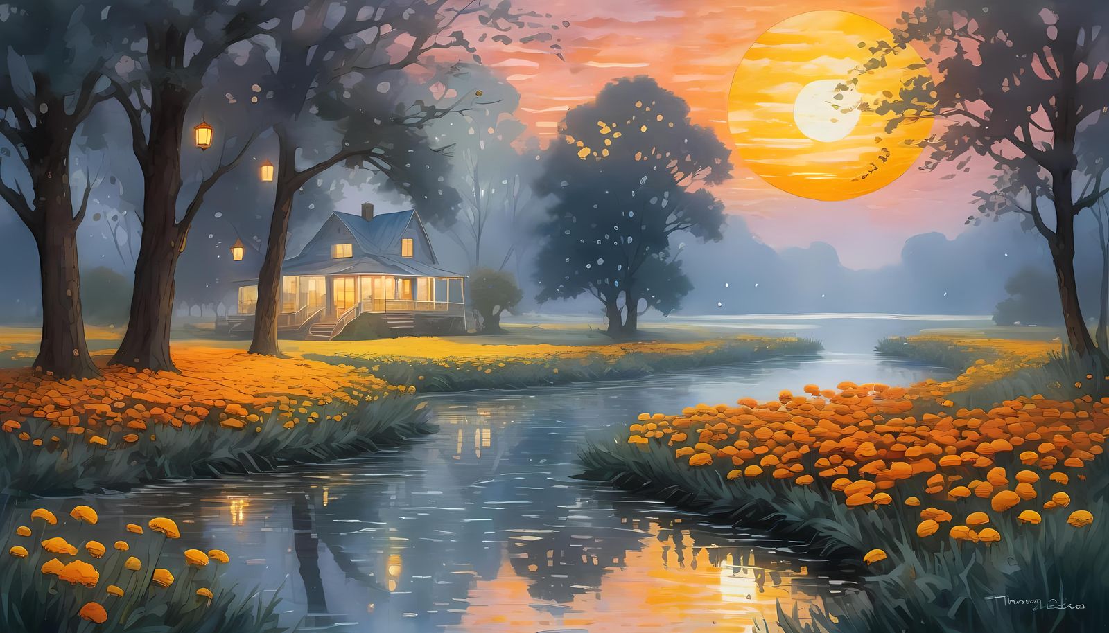 LakeSide Sunset 💛 - AI Generated Artwork - NightCafe Creator