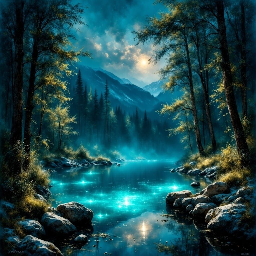 Magical pool - Ethereal Starlight Pool in Dreamlike Forest