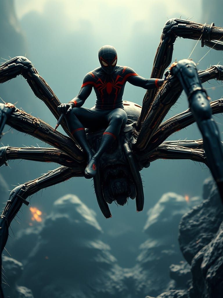 Epic Spider-Man Awaits Majestic Dark Spider in Cin... - AI Art