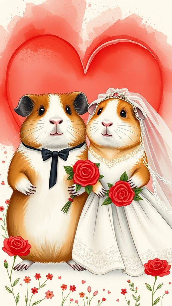 Cartoon style illustration of a couple of Geniuea pigs in love. The ...
