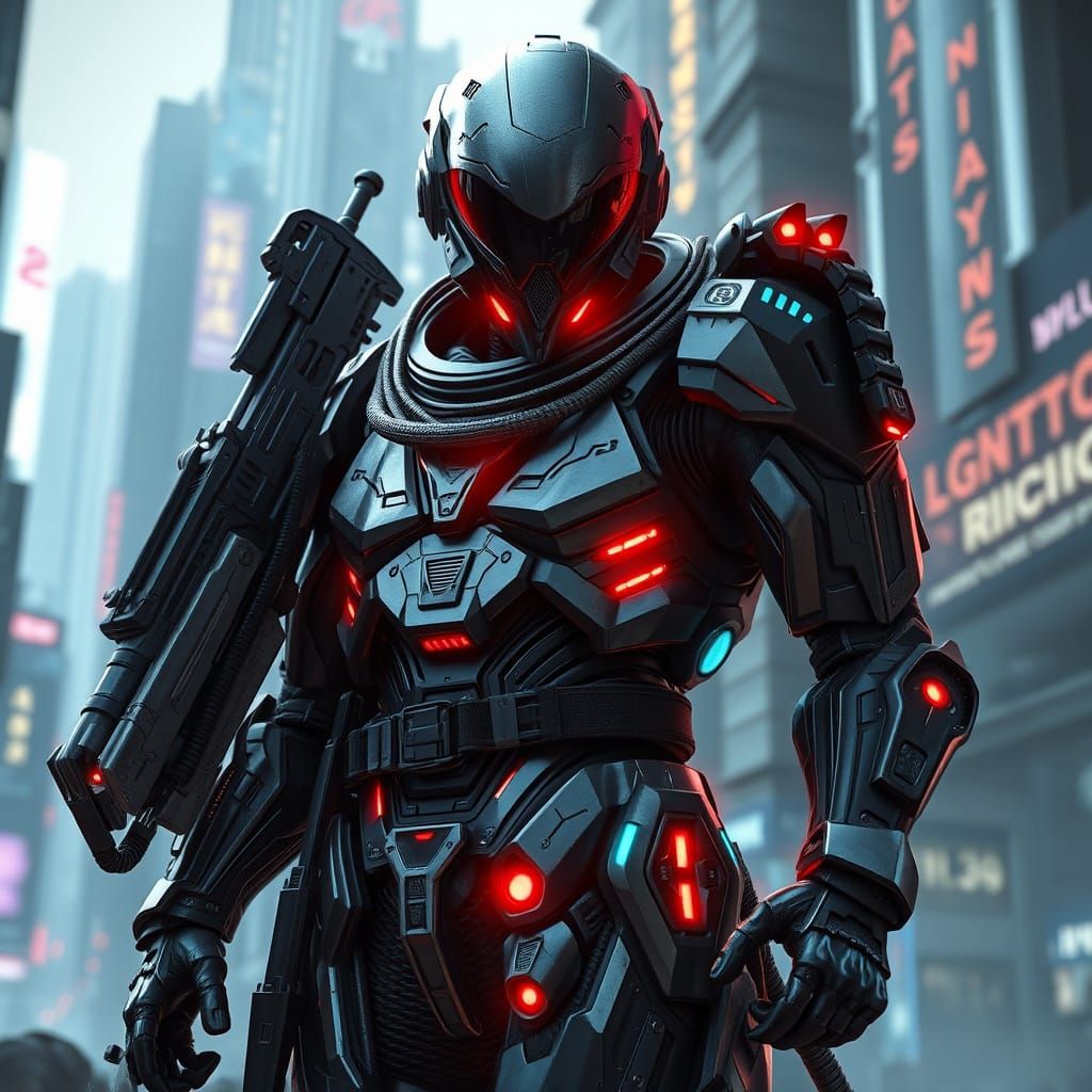 Heroic Alien Bounty Hunter in Gritty Sci-Fi Metrop... - AI Art