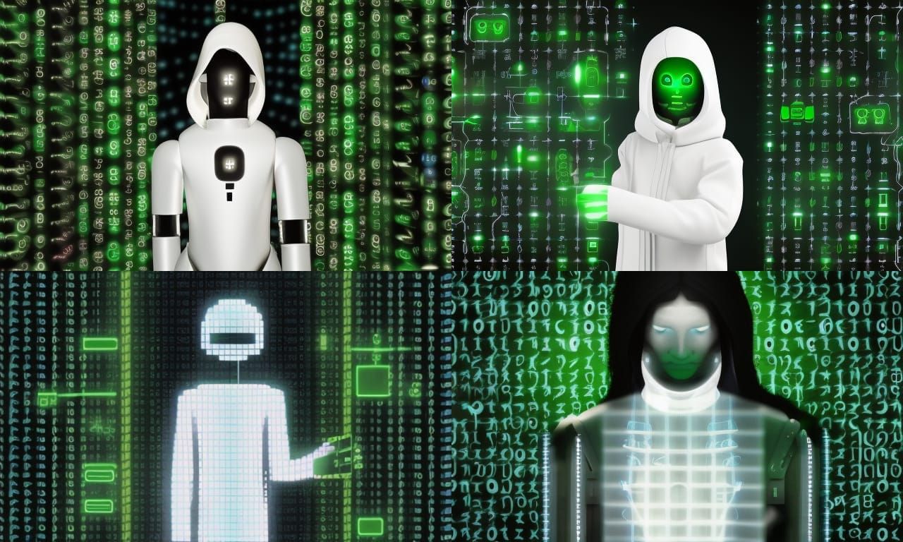 Stoic computer world humanoid from another dimension wearing a white ...