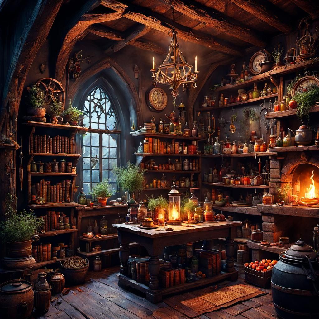 Medieval Lair : The Potion Maker - AI Generated Artwork - NightCafe Creator