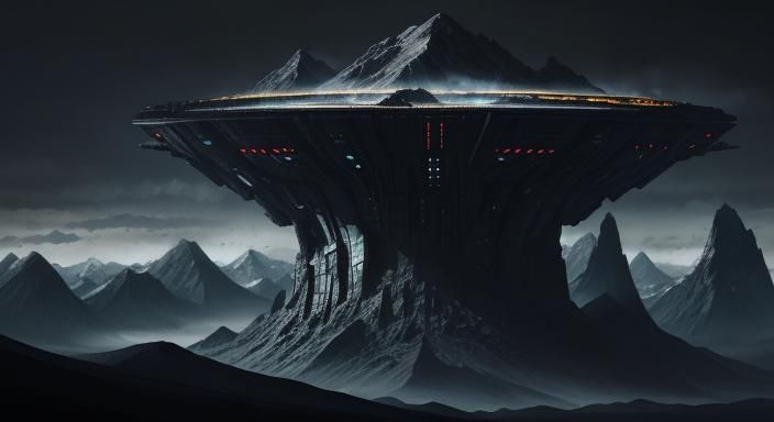 Alien Mountains low horrizon black sky, Alien Sci-fi city - AI ...