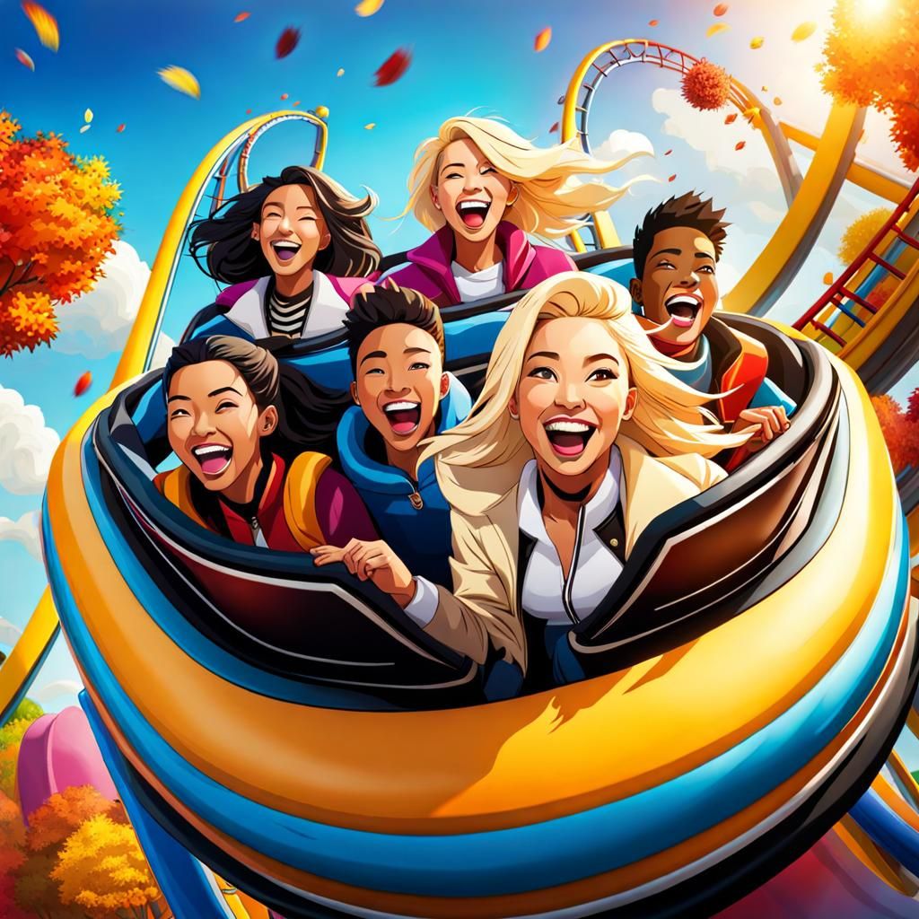 "Wheeeeeeeeeeeeeeeeee !" Theme park fun for friends on a very fast ...