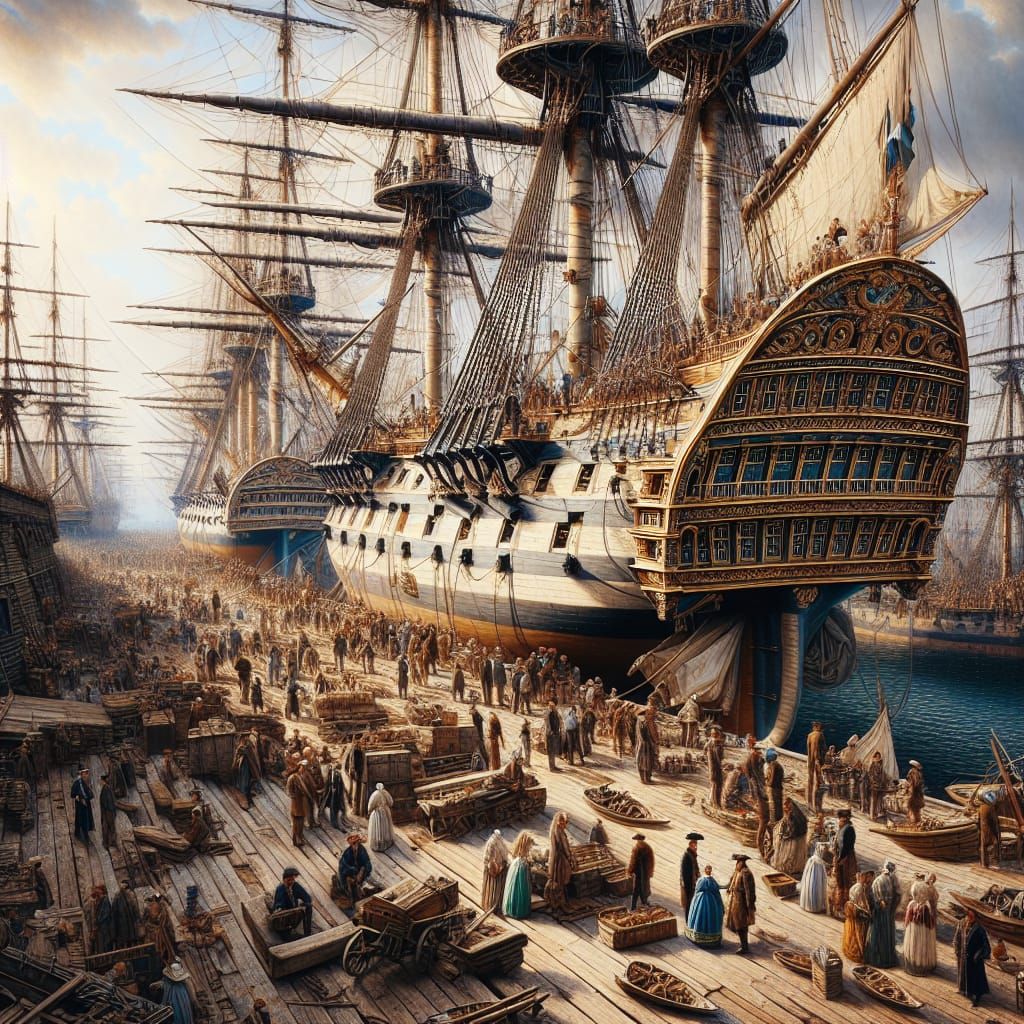 Floating wonder - Realistic 1800s Corvette Ship in Bustling ...