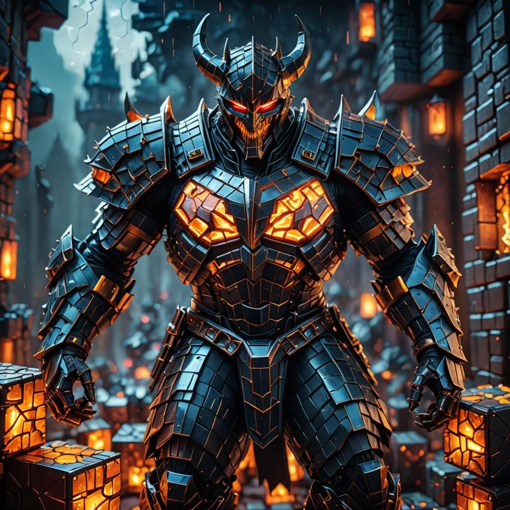 A fearsome and powerful image of demon knight figure composed entirely ...