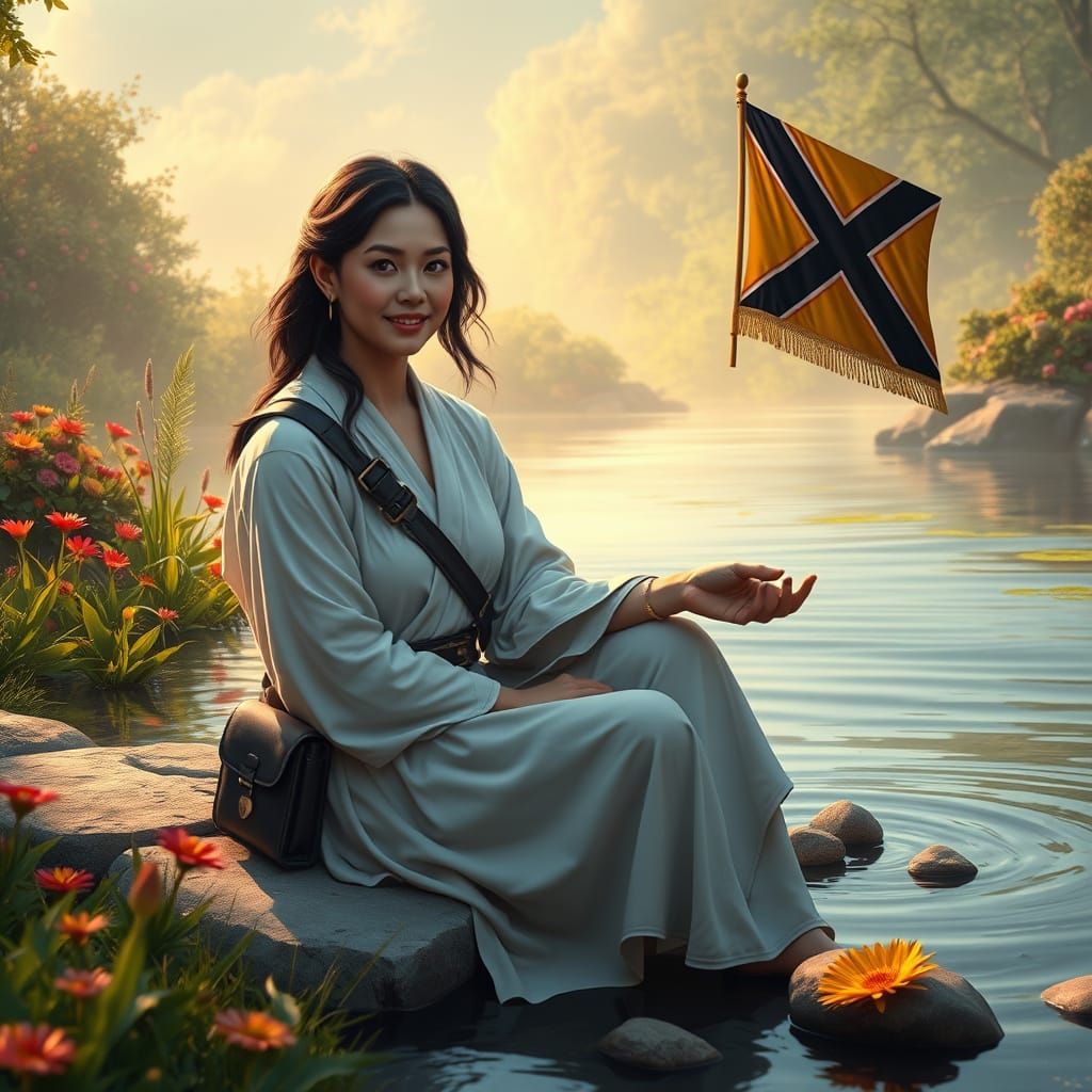 Serenely Devoted Water Priestess in a Lush Fantast... - AI Art