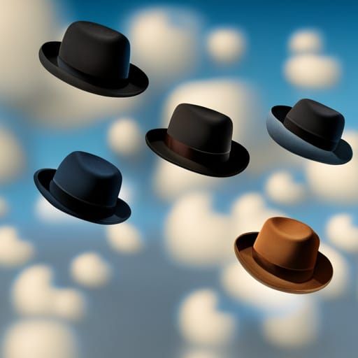 Pattern of bowler hats floating over fluffy clouds ::René Magritte - AI ...