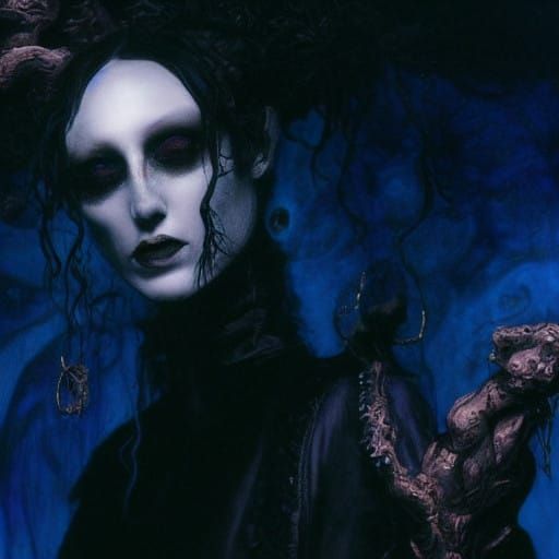 Goth Fashion Model in Mystical Coffee Shop Ambianc... - AI Art