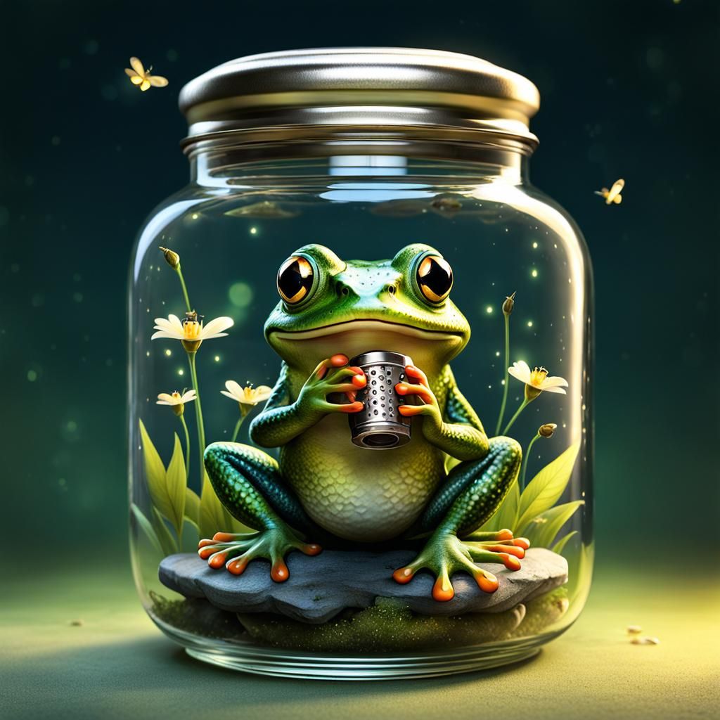 Cute frog in a jar - AI Generated Artwork - NightCafe Creator