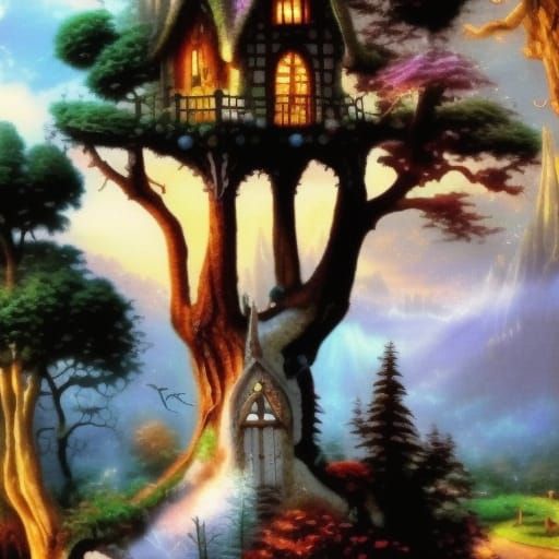 Whimsical Gothic treehouse - AI Generated Artwork - NightCafe Creator