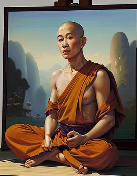 Thailand buddist monk oil painting by James Gurney - AI Generated Artwork - NightCafe Creator