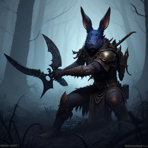 A killer Bunny - Dark Fantasy Killer Bunny in Twisted Forest
