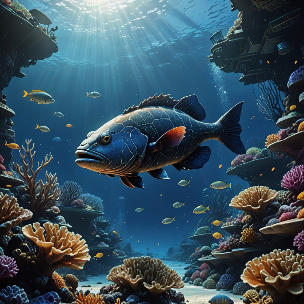 Starship grouper fish - Cinematic Sci-Fi Grouper Fish in Iri...