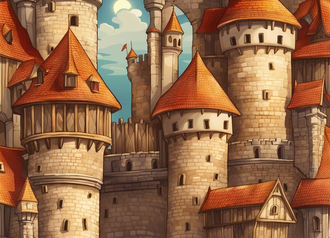 A beautiful medieval castle scene, highly detailed, detailed background ...