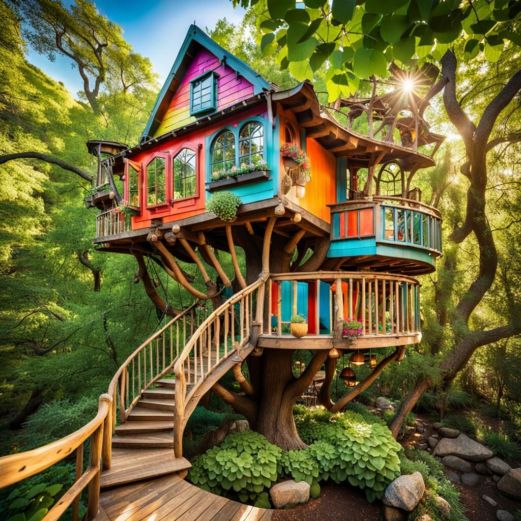 "A whimsical treehouse delight - AI Generated Artwork - NightCafe Creator