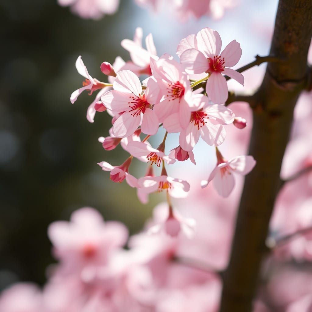Delicate Pink Cherry Blossoms in Springtime Bloom - AI Art