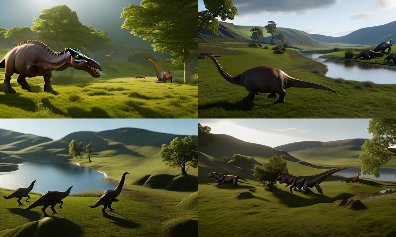 Prehistoric animals roaming a British landscape - AI Generated Artwork - NightCafe Creator