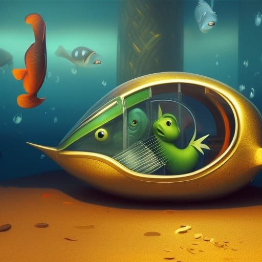 two anthropomorphic fish are sitting like human in a bus/ 8k resolution ...