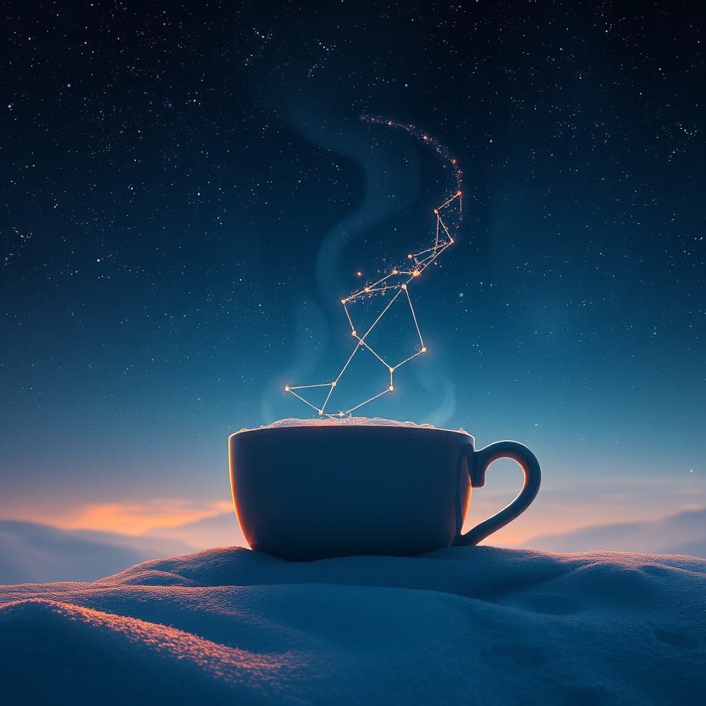 Winter Night Sky with a Celestial Teacup Constella... - AI Art