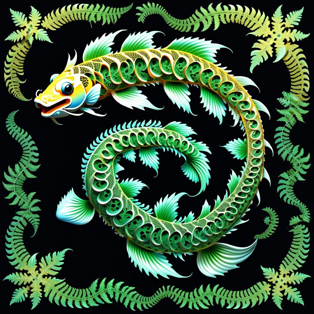 "Barnsley Fern Dragon Curve Fractal Koi. - AI Generated Artwork ...