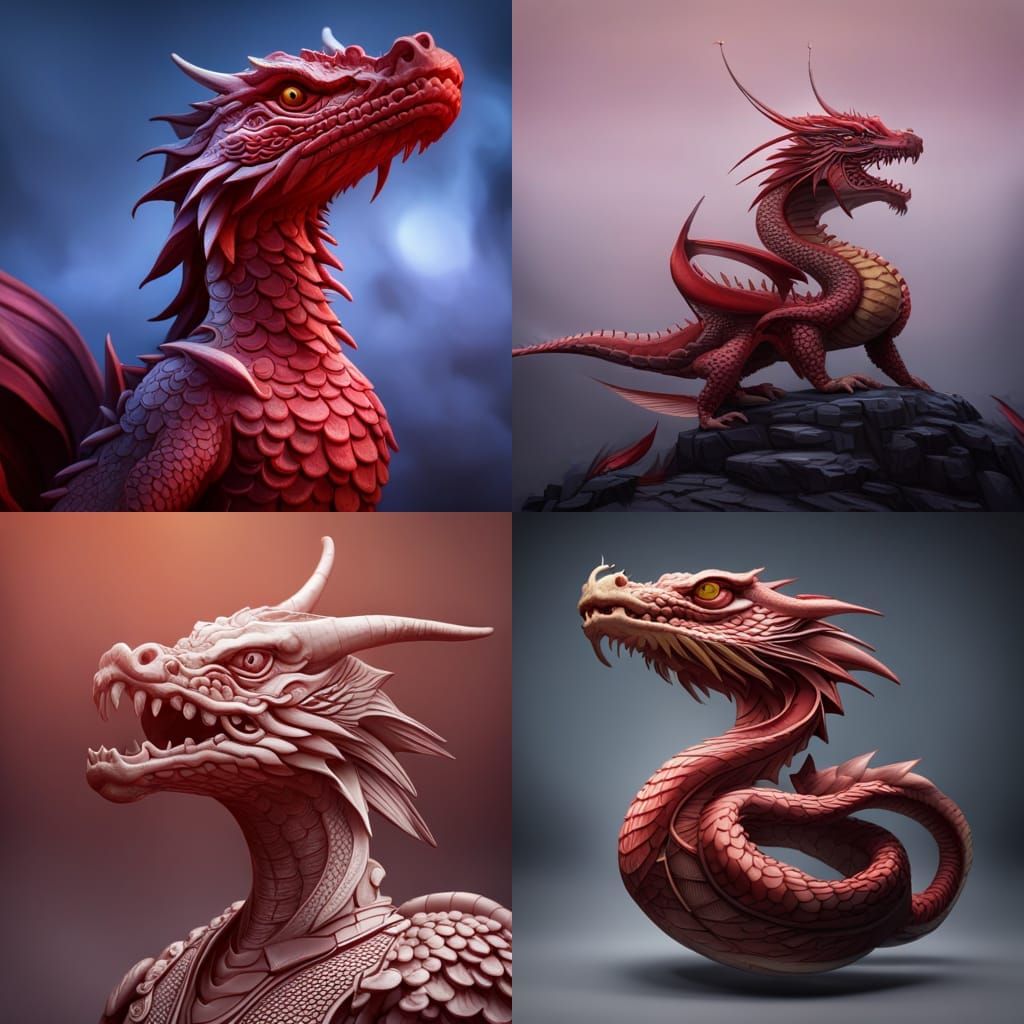 Dragon/ color red/8k, portrait, CGI, high quality, high definition ...