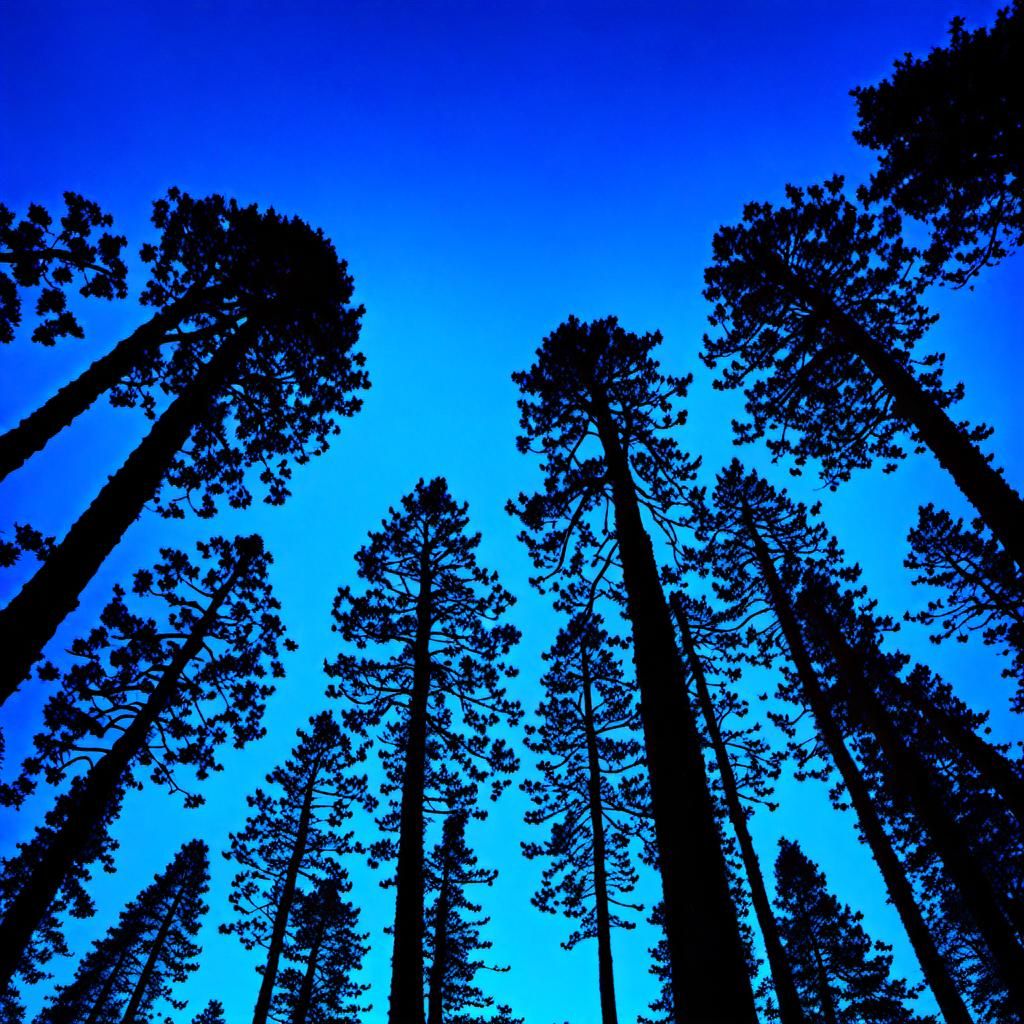 Blue tree tops and velvet skies - AI Generated Artwork - NightCafe Creator